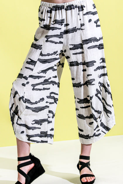 KHANGURA Artsy Pants Black White Wild Print Funky Elegant Linen Pants ...